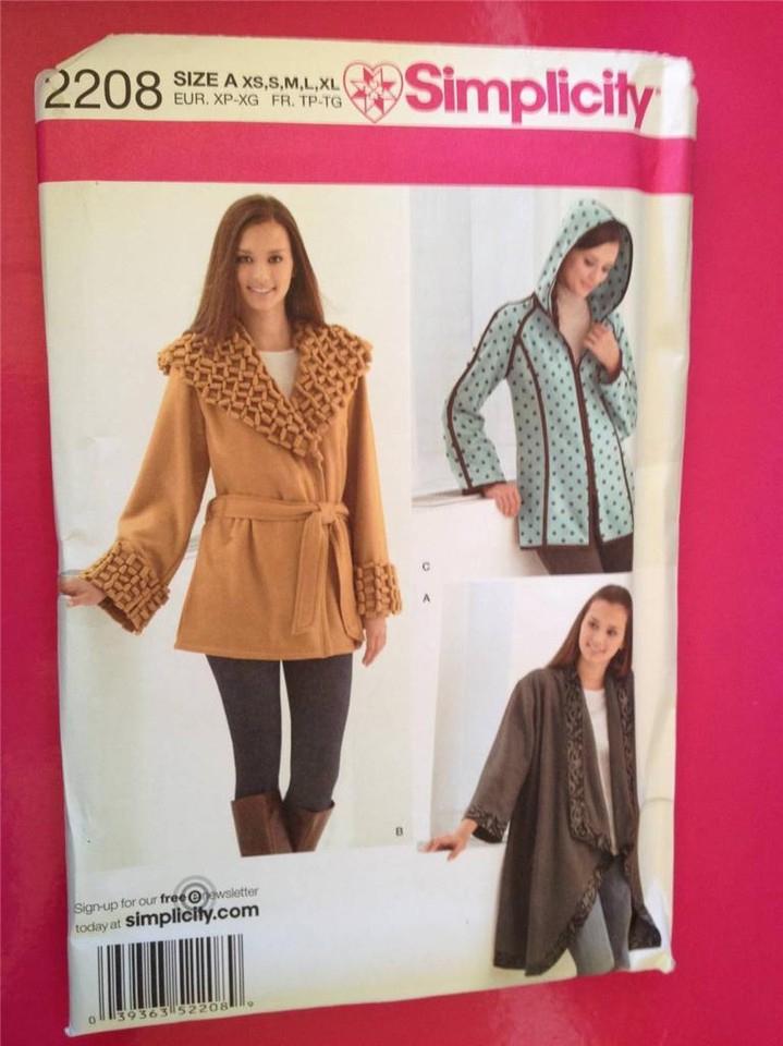 Simplicity Sewing Pattern 2208 Ladies / Misses Fleece Jacket Size XS-XL ...