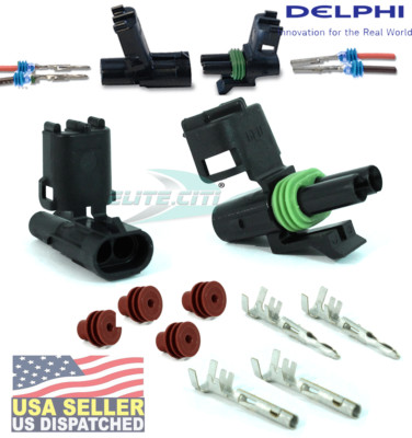 Delphi Weatherpack ( 2-Conductors ) Terminal Kit 14 16 AWG 2 Pin, 2 Way ...