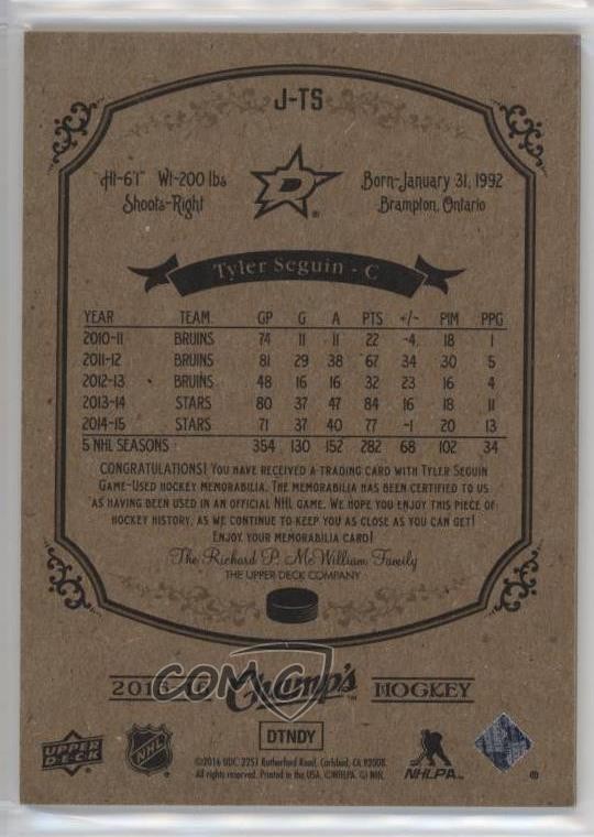 2015-16 Upper Deck Champ's Jerseys Tyler Seguin #J-TS 08jr | eBay