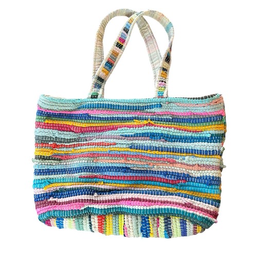Paper Source Hand Woven Stripe Tote Bag Multicolor Upcycled Colorful ...