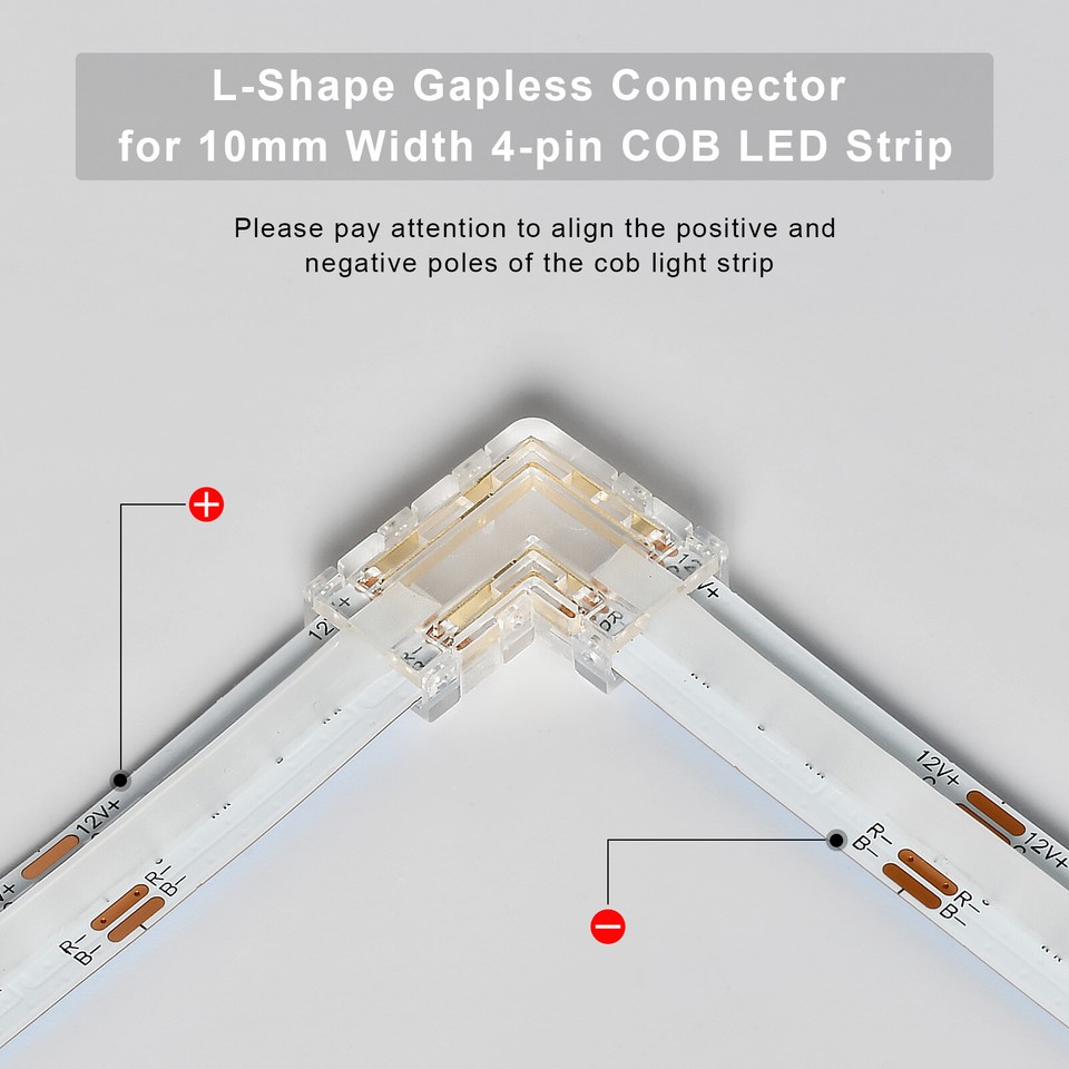 2/4-Pin RGB LED Strip Straight/L-Shape Solderless Connectors For COB ...