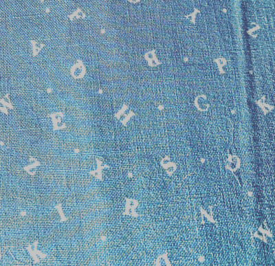 100% Cotton Fabric ABC's Small Prints - White Letters Tossed on Lt Blue ...