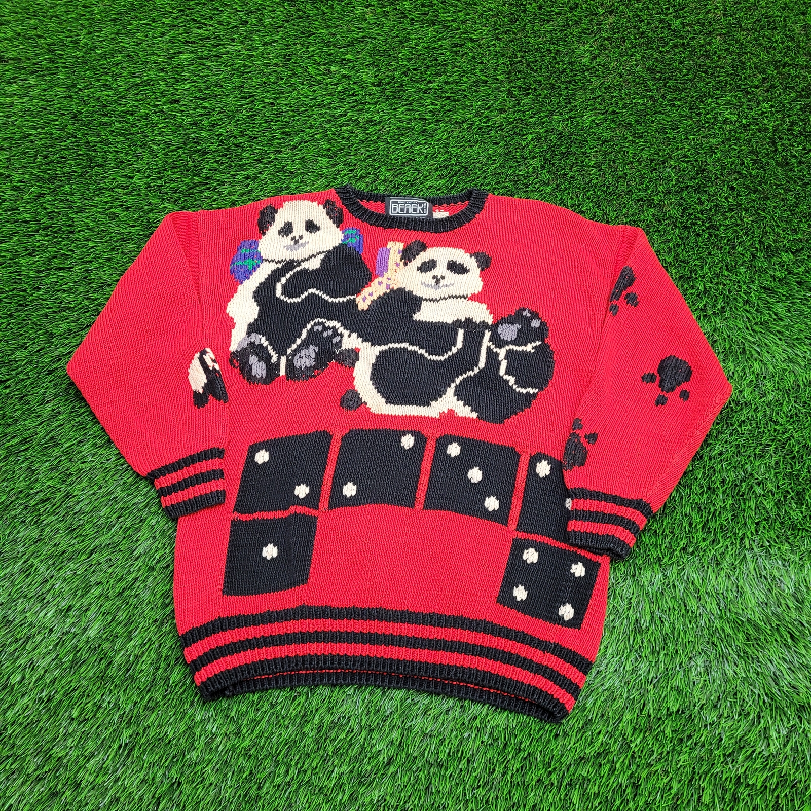 Vintage Berek Panda-Bear Dominos Sweater Womens M 19x… - Gem