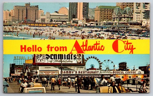 Postcard Hello From Atlantic City Boardwalk Signage Schmidt's Coca Cola ...