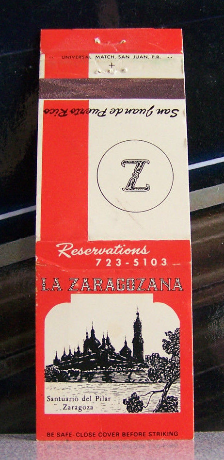 Rare Vintage Matchbook Cover B2 San Juan De Puerto Rico Zaragozana ...