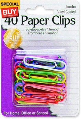 Paper Clips, Jumbo Gem, Vinyl Coated, Assorted Colors, 40-Pack (80050 ...