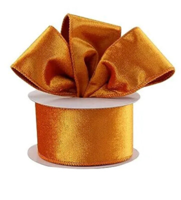 Orange Crushed Velvet Ribbon Wired 2.5" x 10 Yards Terracotta Christmas ...