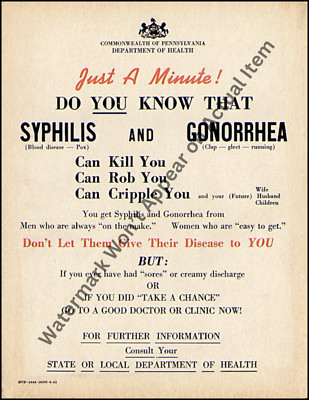 Pennsylvania Syphilis Warning Advertising Poster VTG Photographic Print ...