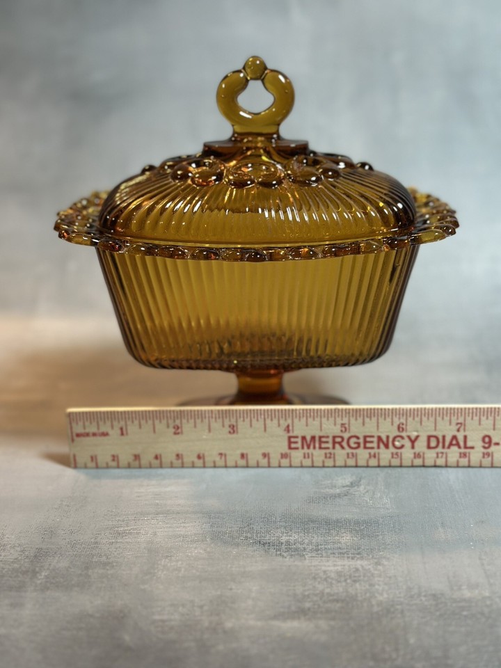 Vintage Open Lace Amber Indiana Glass Rectangle Candy Dish Pedestal ...