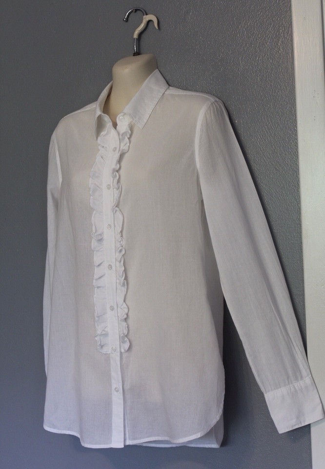 Peruvian Connection White Cotton Voile Sheer Ruffled Button Up Top Blouse Small | eBay