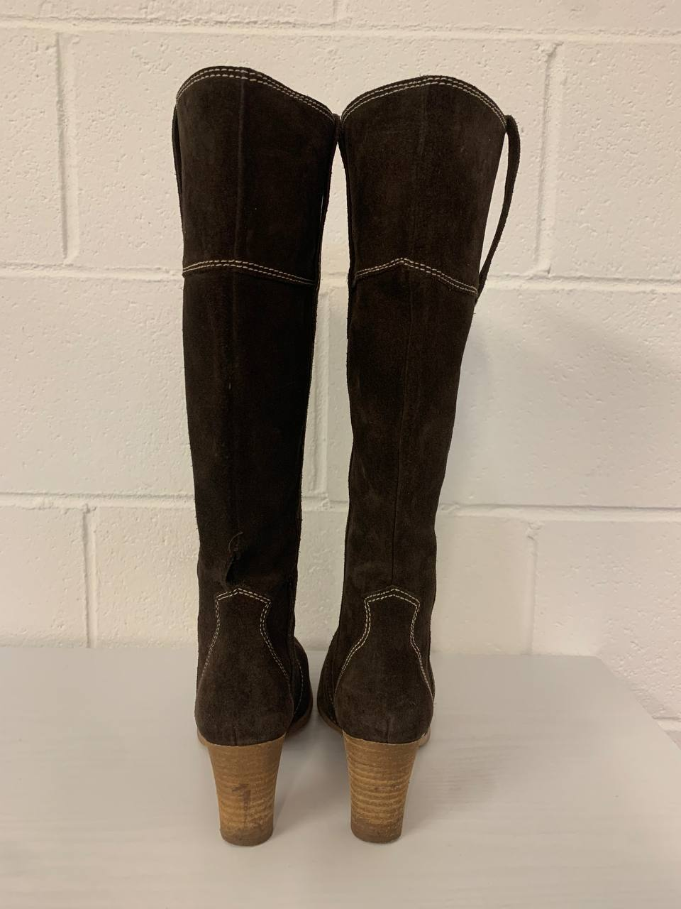 Next Boots Size 7 Brown Suede Pull On Knee High Heeled Boot Euro 41 ...