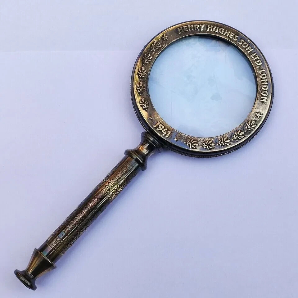 Antique Brass Heavy Magnifying Glass Vintage Magnifier Collectible gift ...
