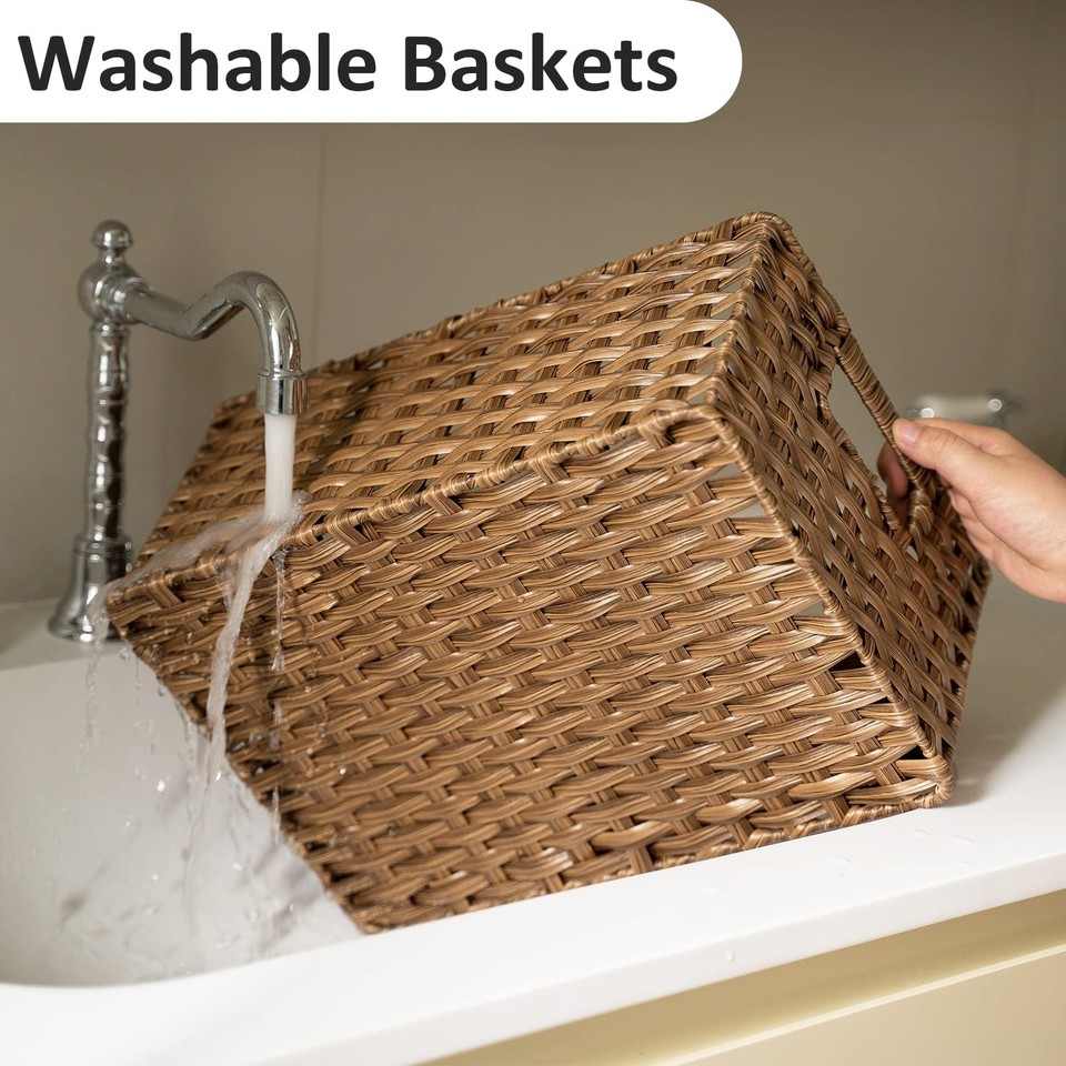 Wicker Baskets 2 Pack Wicker Storage Basket with Handles Large Wicker ...