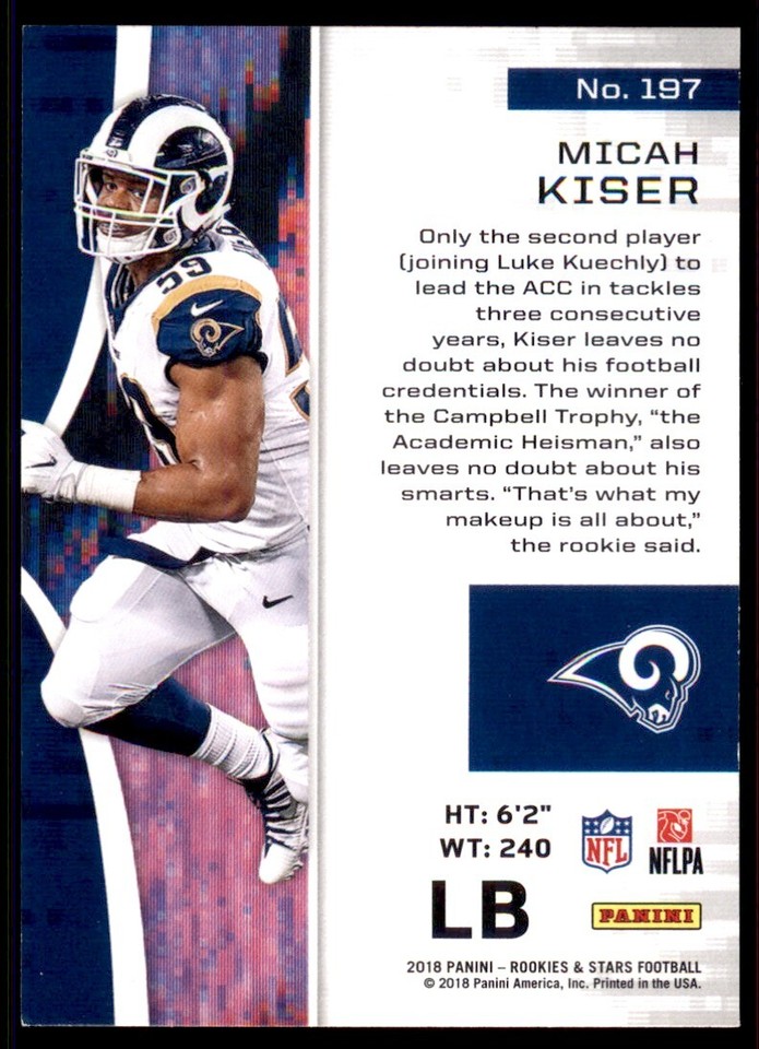 2018 Rookies and Stars Micah Kiser Rookie Los Angeles Rams #197 | eBay