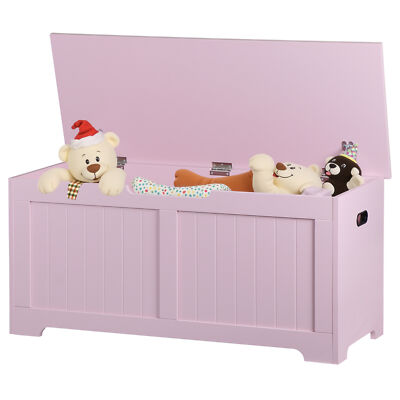 39.4'' Pink Toy Box Storage Chest w/ 2 Safty Hinges Entryway Organizer ...