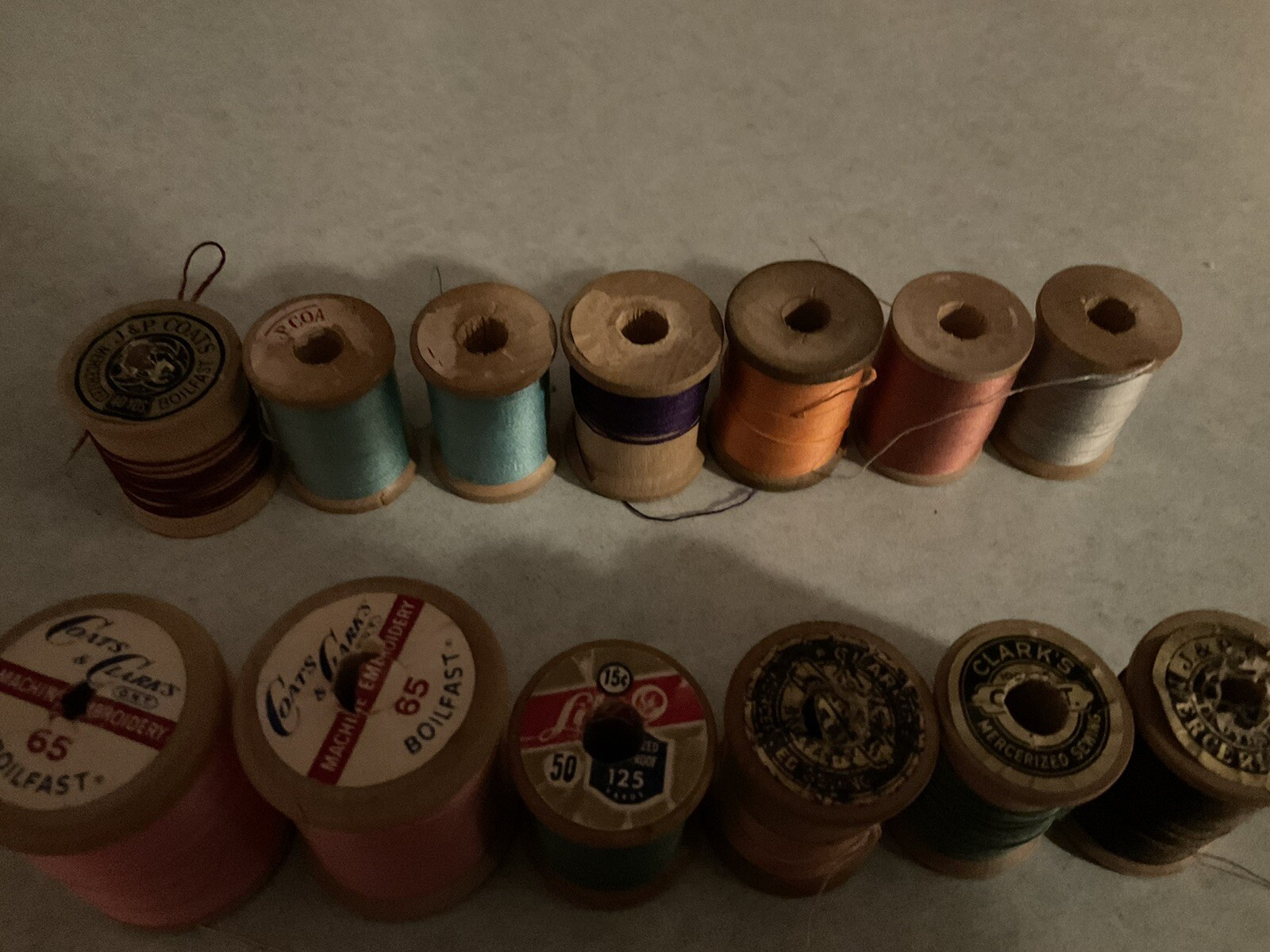 21 Assorted Vintage Threads On Wood Spools- See Pictures For Types And ...