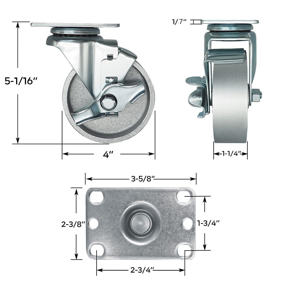 4 inch Industrial Casters- Semi Steel Cast Iron Swivel ...