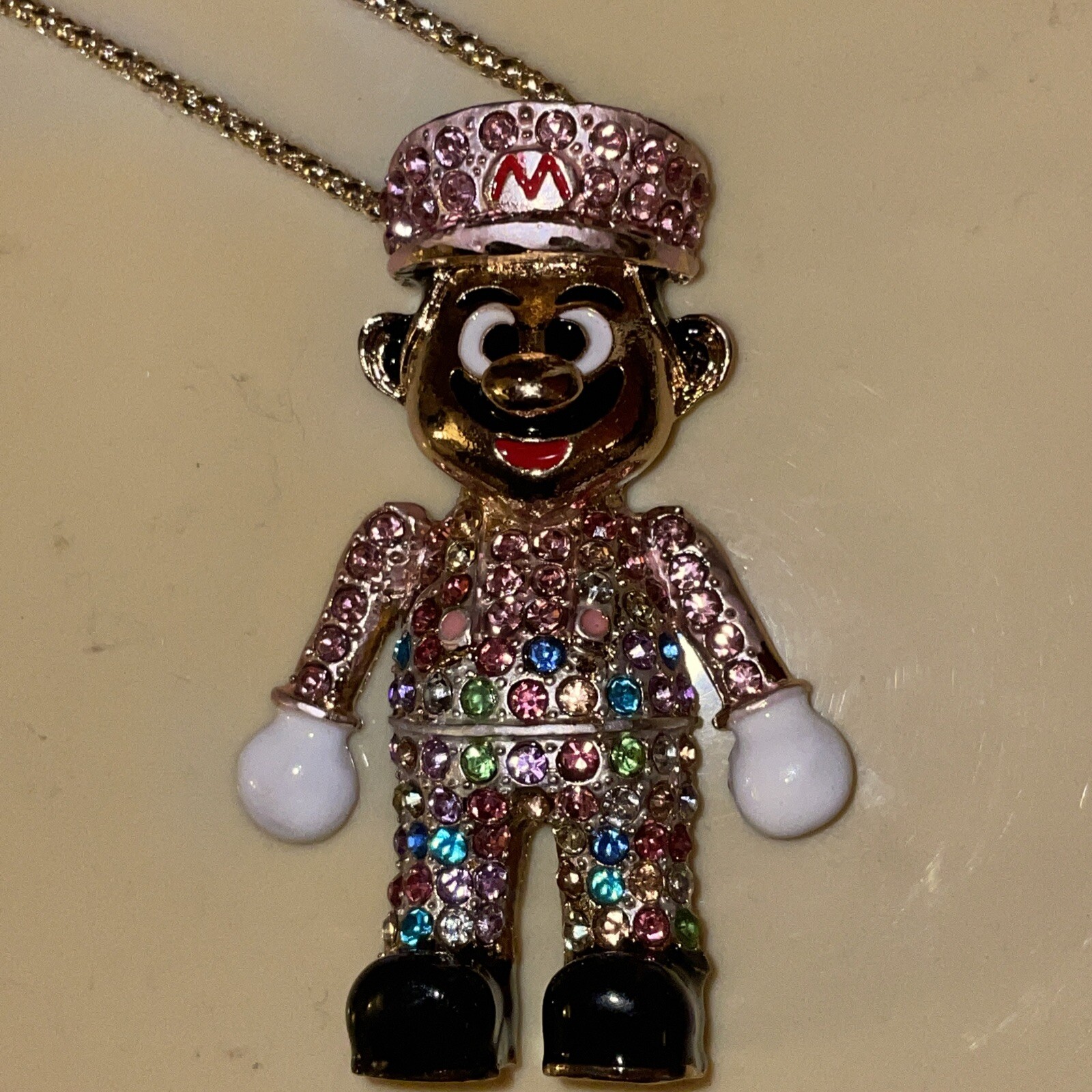 Betsey Johnson Pink Bling Rhinestone MARIO Nintendo Necklace BRAND NEW ...