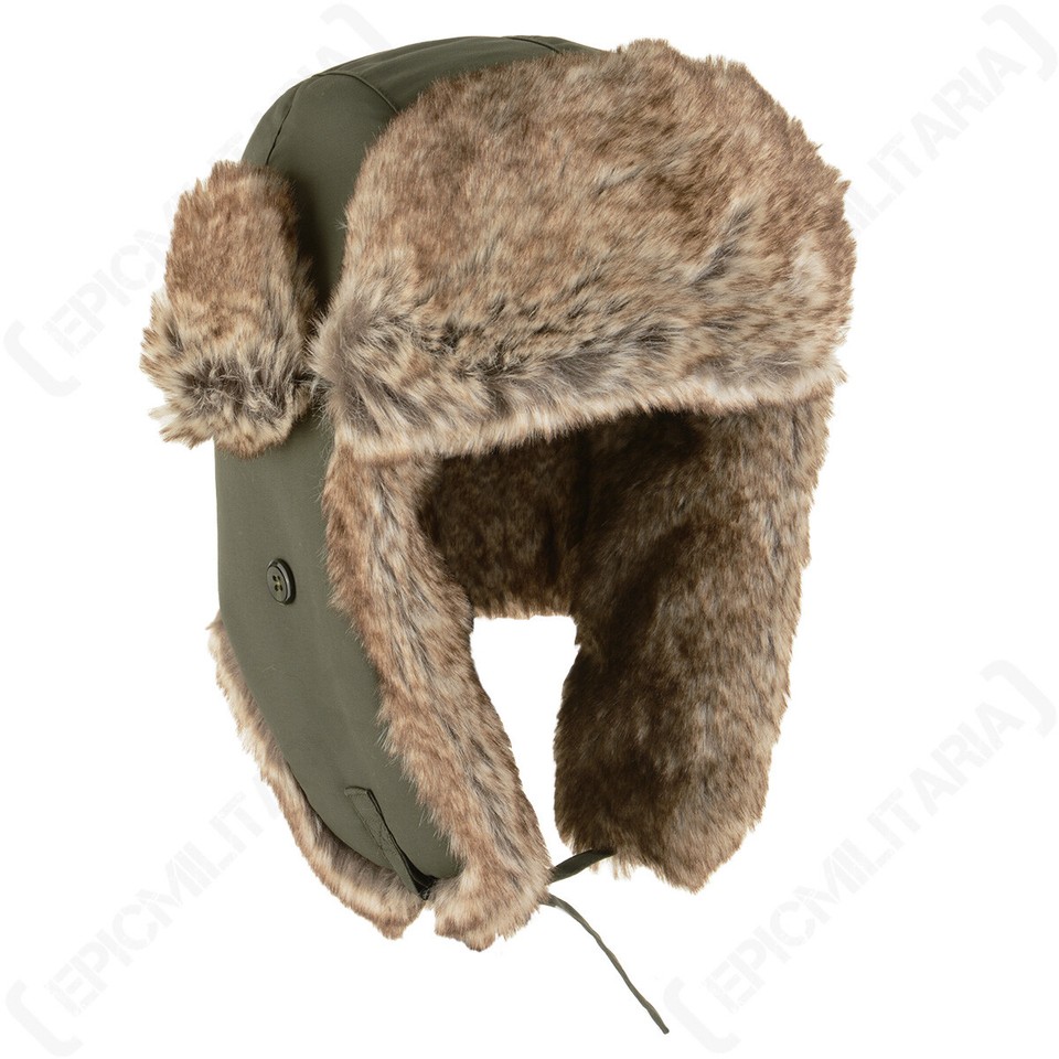Taslan Ushanka Trapper Hat - Faux Fur Lined Russian Style Ski Warm ...
