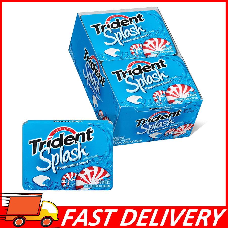 Trident Splash Peppermint Swirl Sugar Free Gum, 10 Packs of 9 Pcs (90 ...