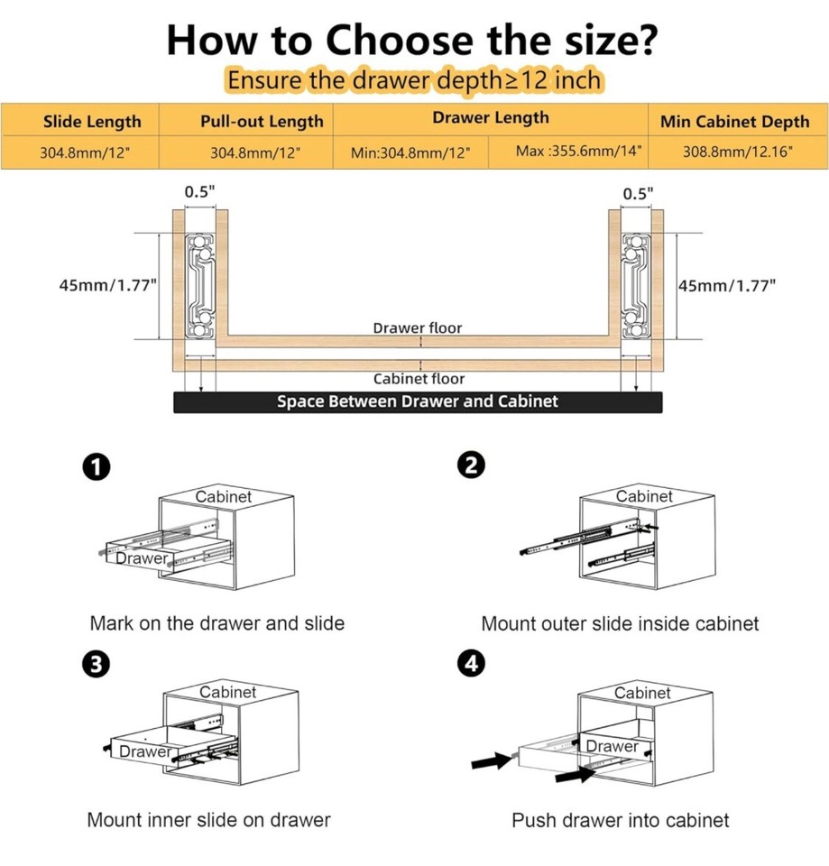 Full Extension Heavy Duty Drawer Slides 12 Inch 10 Pairs 20 Pcs 12 ...