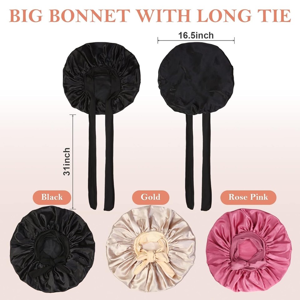 3 Pack Satin Bonnet Silk Bonnet for Sleeping Bonnets for Unisex Hair ...