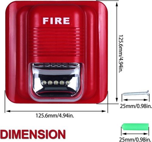 Sound and Light fire Alarm, Alert Safety System Sensor 12V/24V DC Red ...