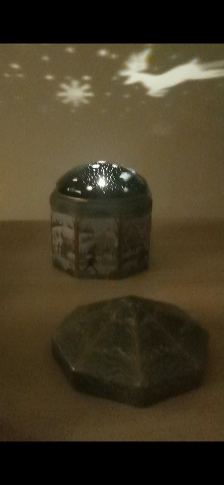 M&S Christmas Biscuit Tin Light Up Projector 2023 Winter Scene Octagon ...