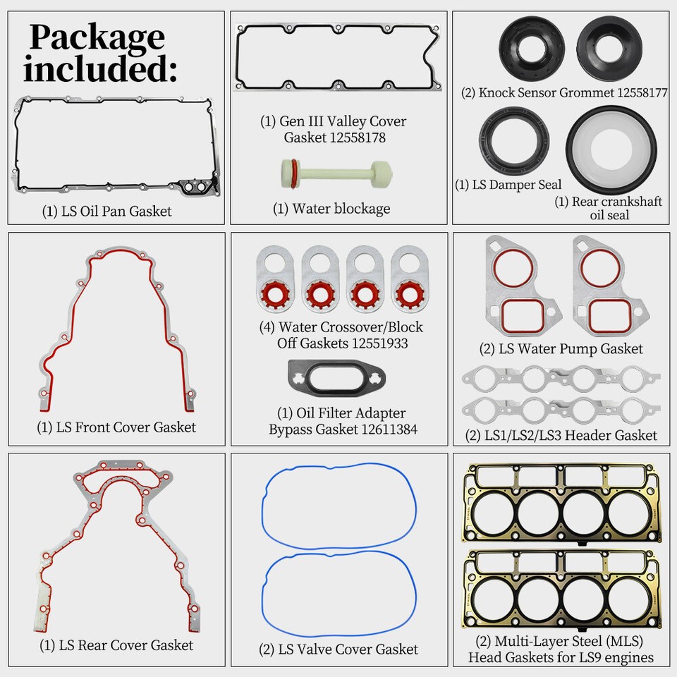 🔥New Gasket Kit LS9 Head Gaskets Fit For GEN IV LS LS2/LS3/4.8L/5.3L/6 ...