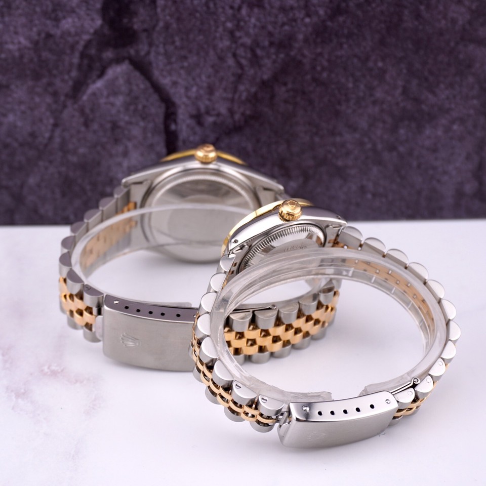 Rolex SET Datejust 26/36mm 18k Yellow Gold & Steel ICED 1.50ct Diamond ...