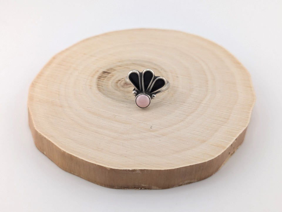 Navajo Pink Conch Shell Ring w/ Fan Design Native American Sterling ...