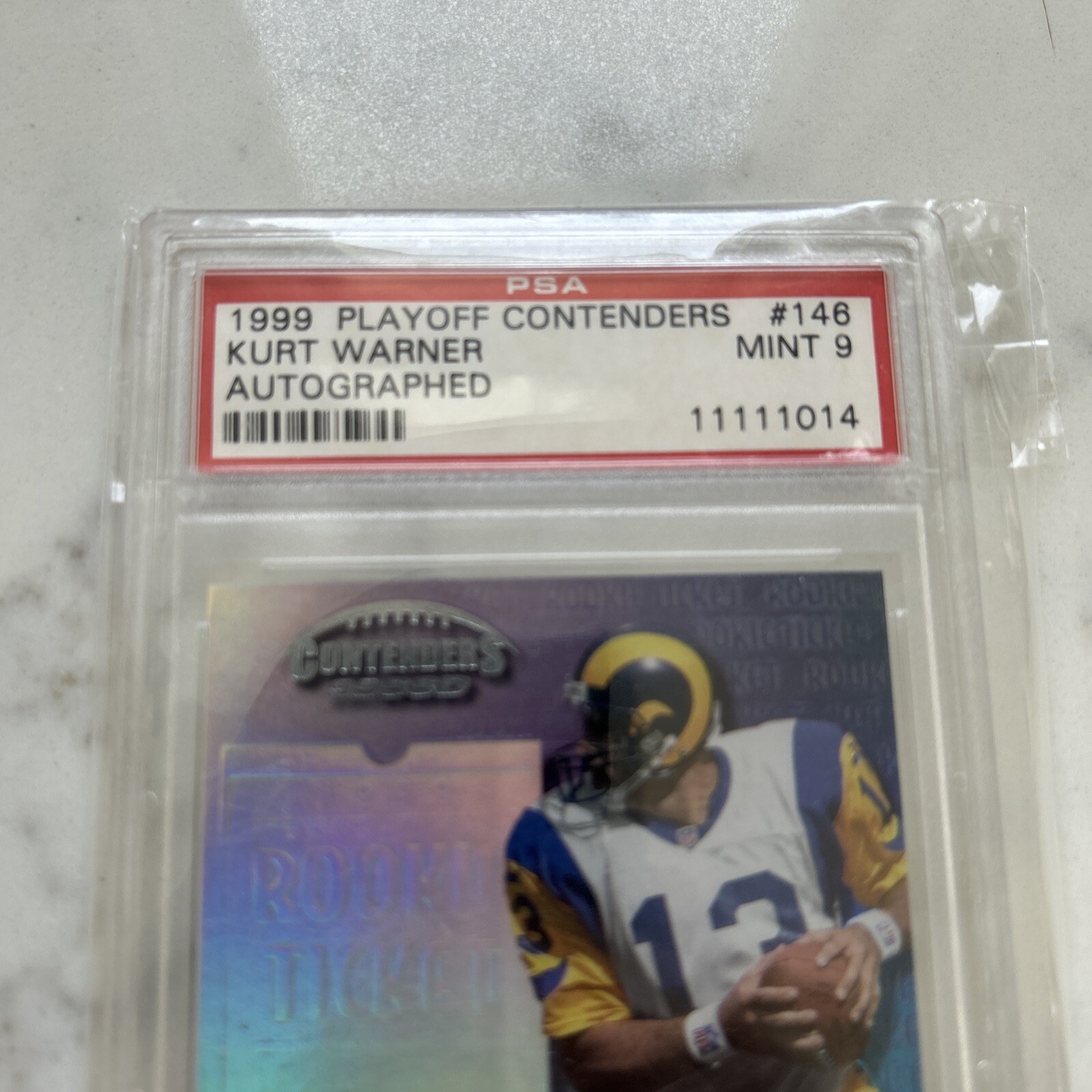Kurt Warner 1999 PLAYOFF CONTENDERS ROOKIE RC AUTO #146 RAMS - PSA 9 ...
