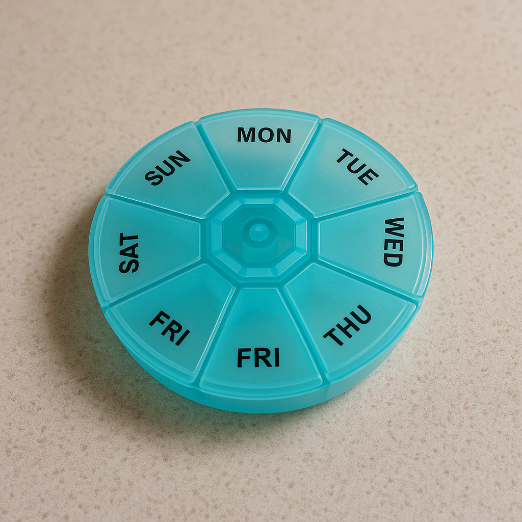 7 Day Round Pill Box Organizer Weekly Medicine Travel Case Compact | eBay