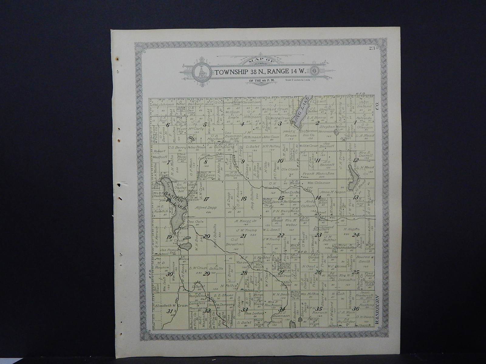 Wisconsin Burnett County Map 1915 Dewey Township, Lakes Q1#23 | eBay