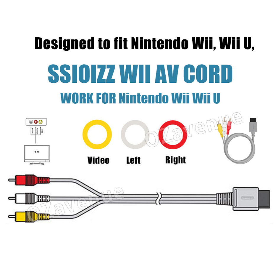 Audio Video RCA AV cable cord lead composite Nintendo Wii, Wii U, Wii ...