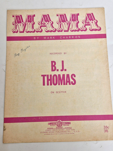 Mama B.J. Thomas 1966 Sheet Music Mark Charron Australian edition | eBay