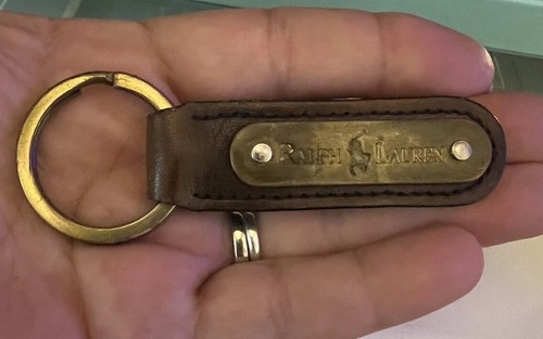 Vintage Polo Ralph Lauren LOGO Keychain Key Ring FOB Brown Leather Made ...