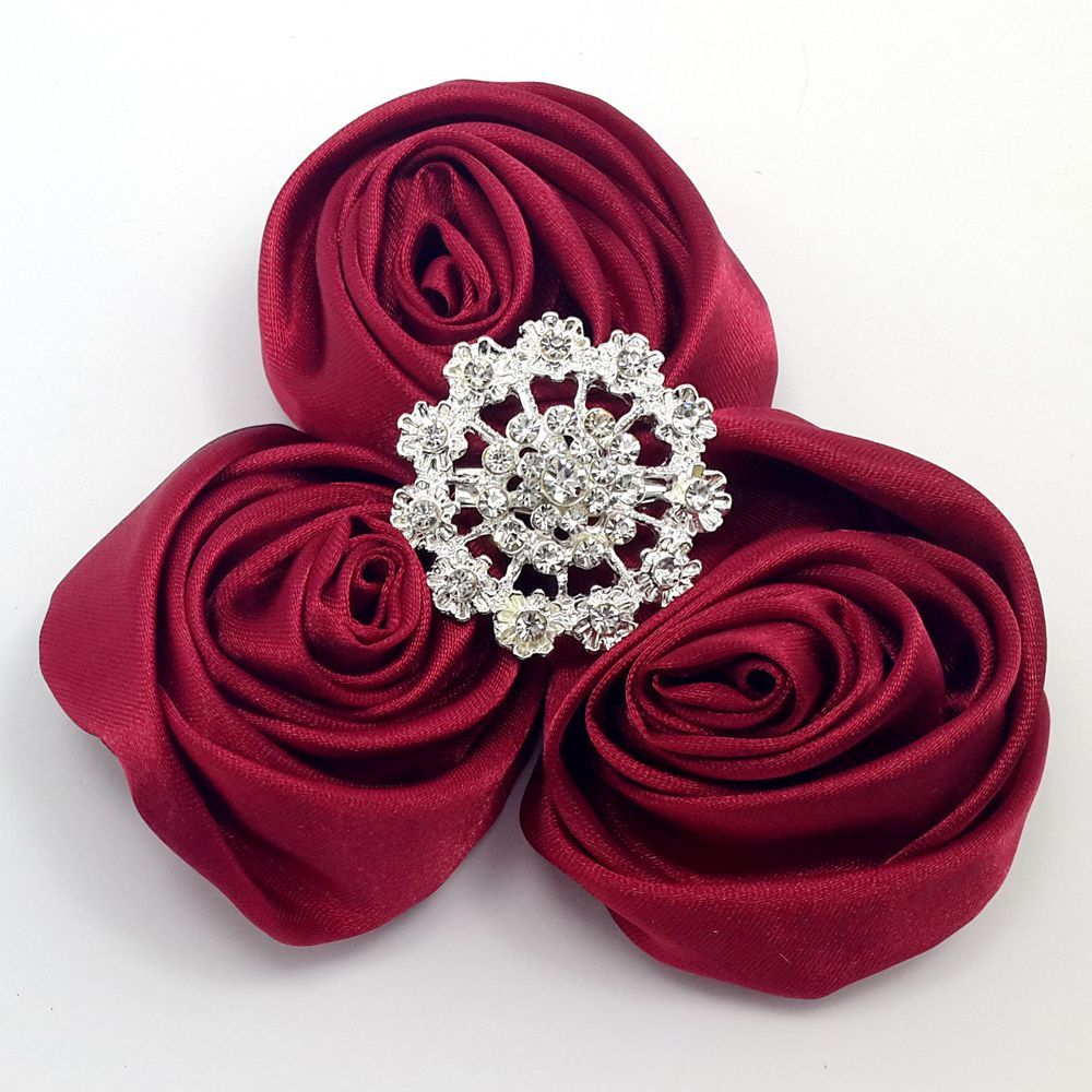 Lot 24pc Wine Red 2" Satin Ribbon Rose Flower DIY Wedding Bridal ...