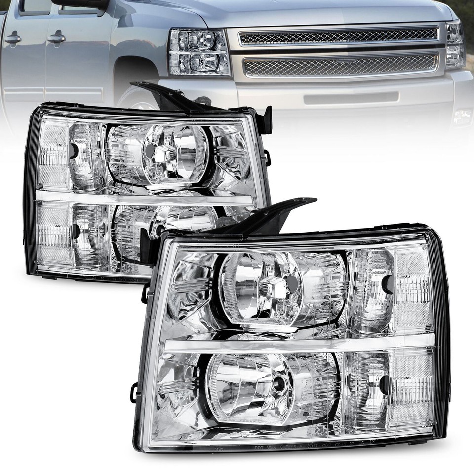 For 07-13 Chevy Silverado 1500 2500 3500 Chrome Housing Headlights ...