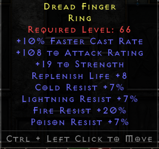 D2r Rare ring fcr ring 10fcr 108ar 19str 8rep life 7all res 20fr --non ...