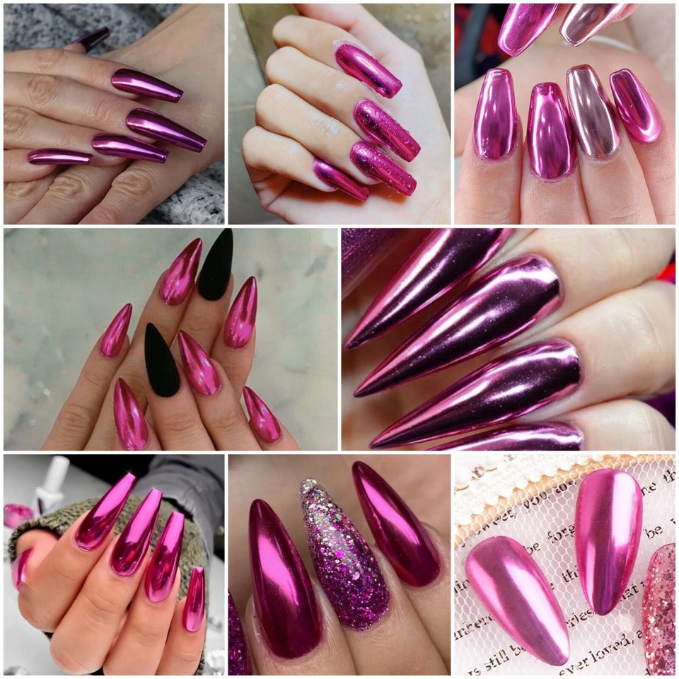 PINK NAIL MIRROR POWDER PLATINUM Rose Gold Chrome Nails Shining Pigment ...