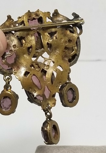 Vintage Victorian Style Purple Amethyst Glass Stone Brooch Pin Brass ...