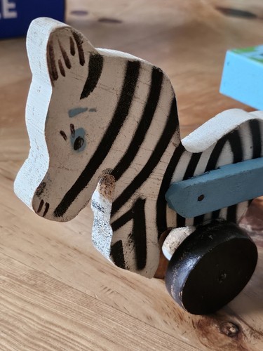 Vintage Primitive Hand Painted Wooden Circus Pull Toy Zebra Pulling ...