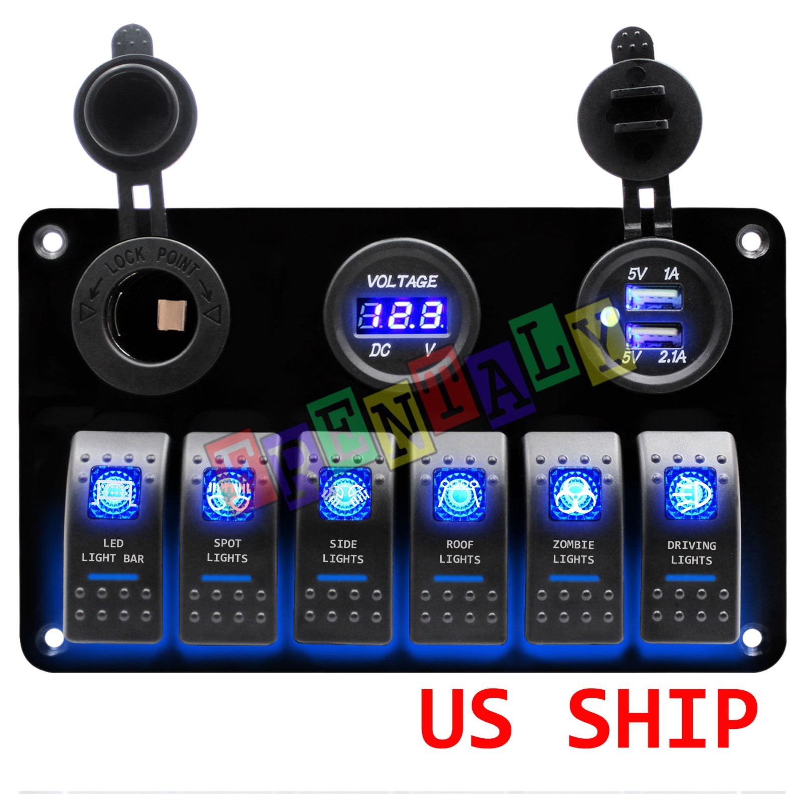Car Marine Boat 6-Gang Waterproof Circuit Blue LED Rocker Switch Panel ...