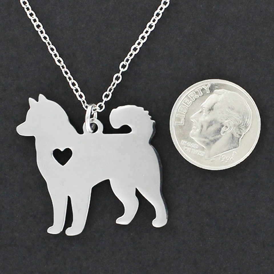 HUSKY Dog Necklace Large Stainless Steel With Tiny Cutout Heart ...