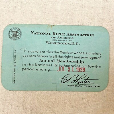 1938 NRA NATIONAL RIFLE ASSOCIATION ANNUAL MEMBERSHIP CARD | eBay