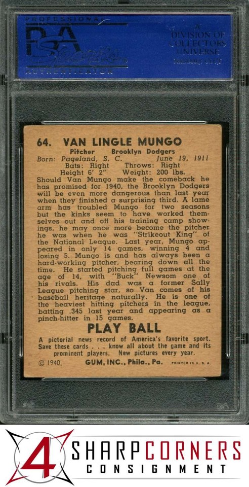 1940 PLAY BALL #64 VAN MUNGO POP 12 PSA 5 | eBay