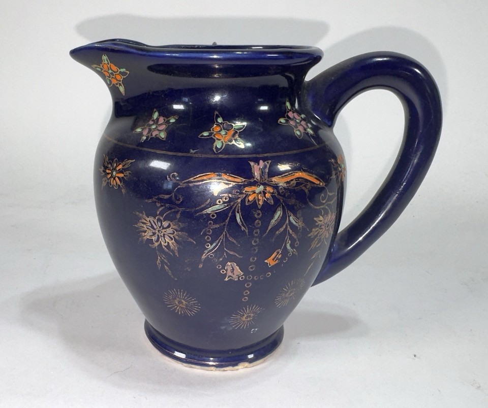 Vintage Japan Small Pitcher Cobalt Blue Gold Moriage Floral Design | eBay