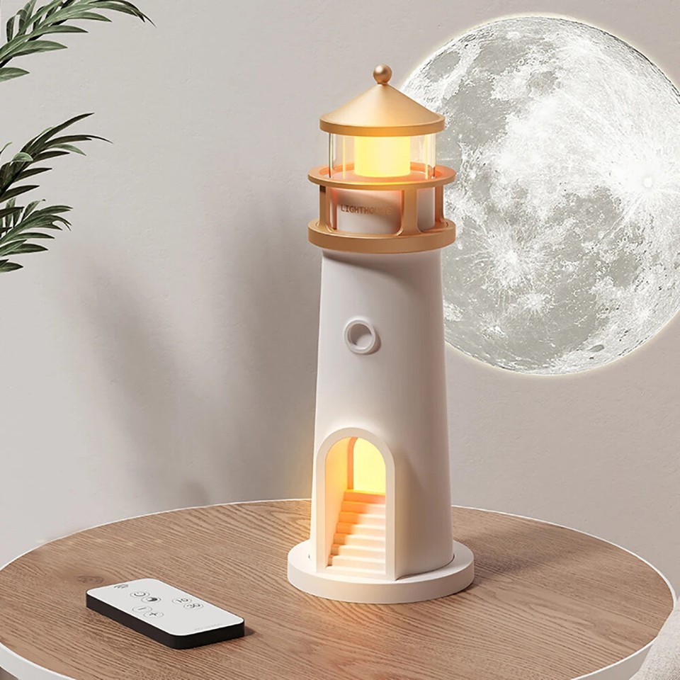 Lighthouse Ambient Night Light with Moon Projection Dimmable Bluetooth ...