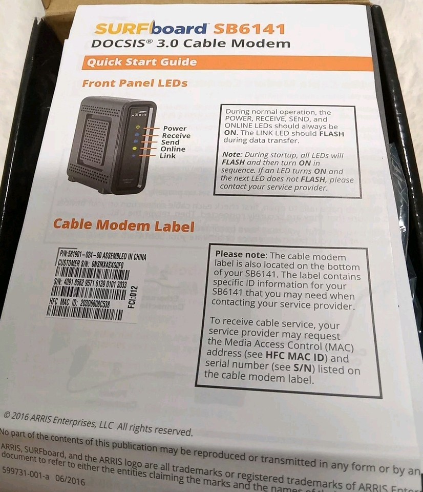 Arris Surfboard Cable Modem DOCSIS 3.0 SB6141 - Black. New Open Box | eBay
